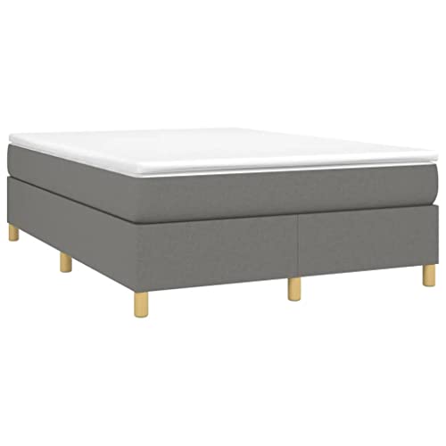 vidaXL Box Spring Bed with Mattress Home Bedroom Mattress Pad Double Bed Frame Base Foam Topper Furniture Dark Gray 53.9"x74.8" Full Fabric