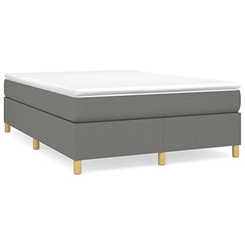 vidaXL Box Spring Bed with Mattress Home Bedroom Mattress Pad Double Bed Frame Base Foam Topper Furniture Dark Gray 53.9"x74.8" Full Fabric