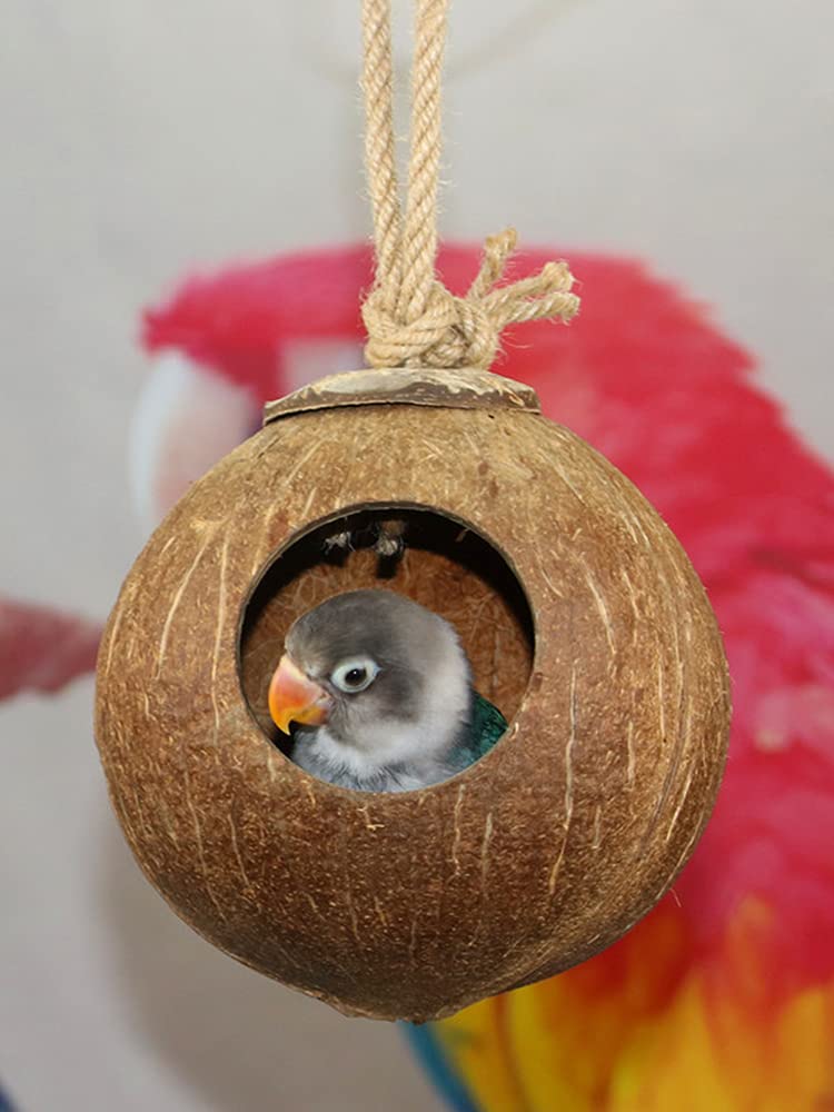 SLDHFE Coconut Bird Nest Hut,Natural Coconut Shell Bird Nest House,Coconut Bird Shell Breeding Nest for Hamster,Bird Cage Accessories,Pet Bird Supplies