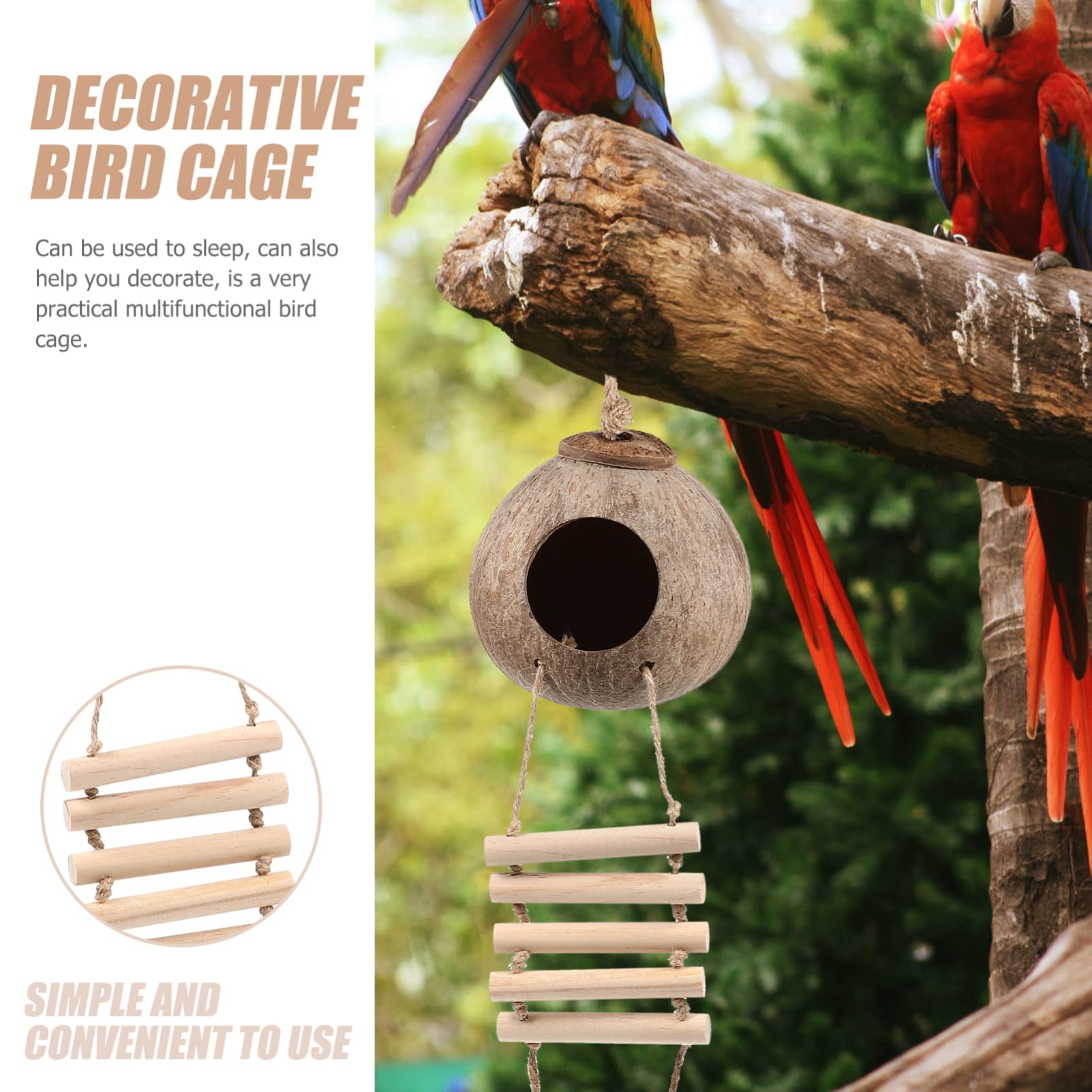 Ipetboom 1 Set Bird Nest Parrot Nest Parrot Bird House Parrot Birdcage Sleeping Bird Bed Decorative Bird House Coconuts Shell Birdcage Decorative Birdcage Resting Bird House Resting Nest