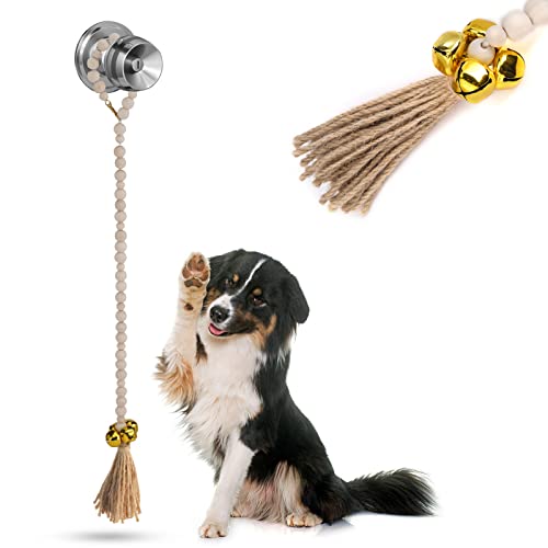 JAKI Dog Doorbell for Potty Training and Door Knob, 30.7inch Adjustable Hanging Bells for Dogs to Ring to Go Outside Sliding Door, Puppy Housetraining Door Bell (1PK, Rustic Gold)