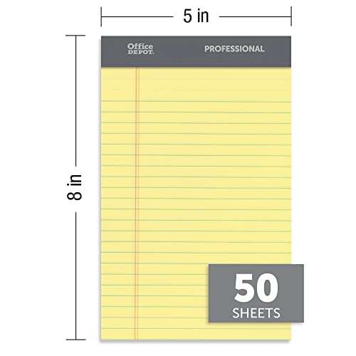 Office Depot® Brand Professional Perforated Pads, 5" x 8", Narrow Ruled, 50 Sheets Per Pad, Canary, Pack Of 8 Pads