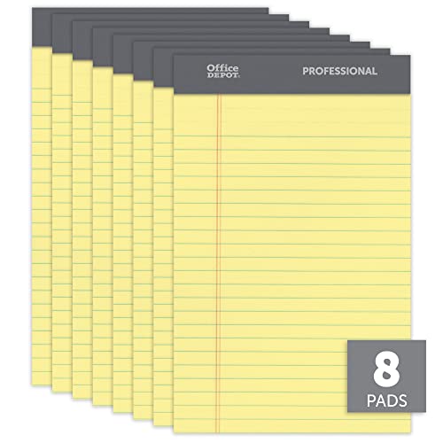 Office Depot® Brand Professional Perforated Pads, 5" x 8", Narrow Ruled, 50 Sheets Per Pad, Canary, Pack Of 8 Pads