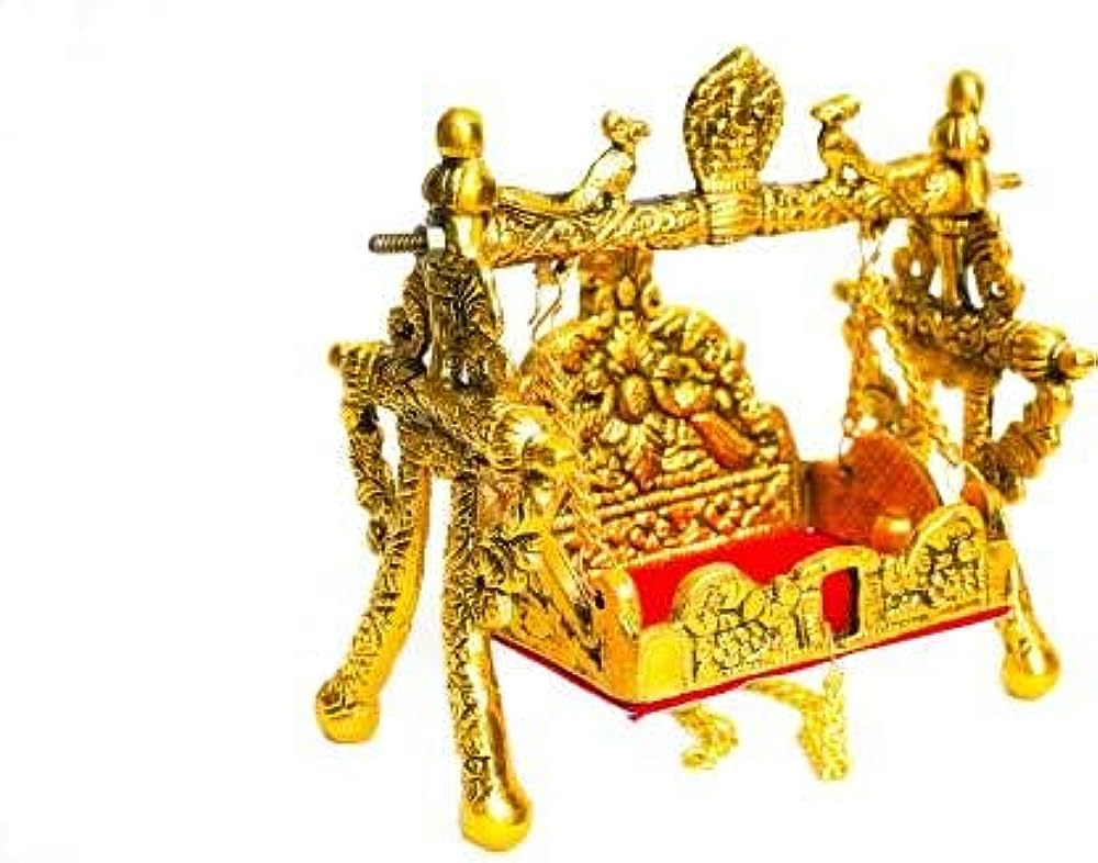 3 x 2.5 x 5 Inch Small Metal Swing Laddu Gopal Jhula, Krishna Hindola Palana,Decorative Laddu Gopal for Temple Pooja Janmashtami Gift Ladoo Gopal Bal Gopal Janamashtami for Gift Items