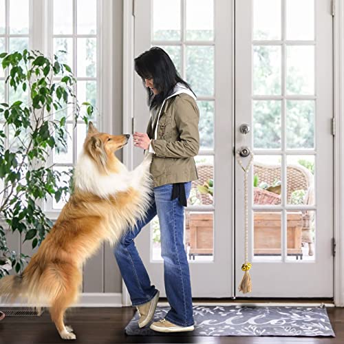 JAKI Dog Doorbell for Potty Training and Door Knob, 30.7inch Adjustable Hanging Bells for Dogs to Ring to Go Outside Sliding Door, Puppy Housetraining Door Bell (1PK, Rustic Gold)
