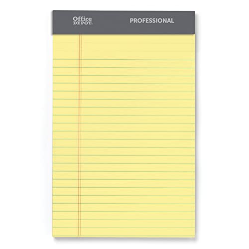 Office Depot® Brand Professional Perforated Pads, 5" x 8", Narrow Ruled, 50 Sheets Per Pad, Canary, Pack Of 8 Pads