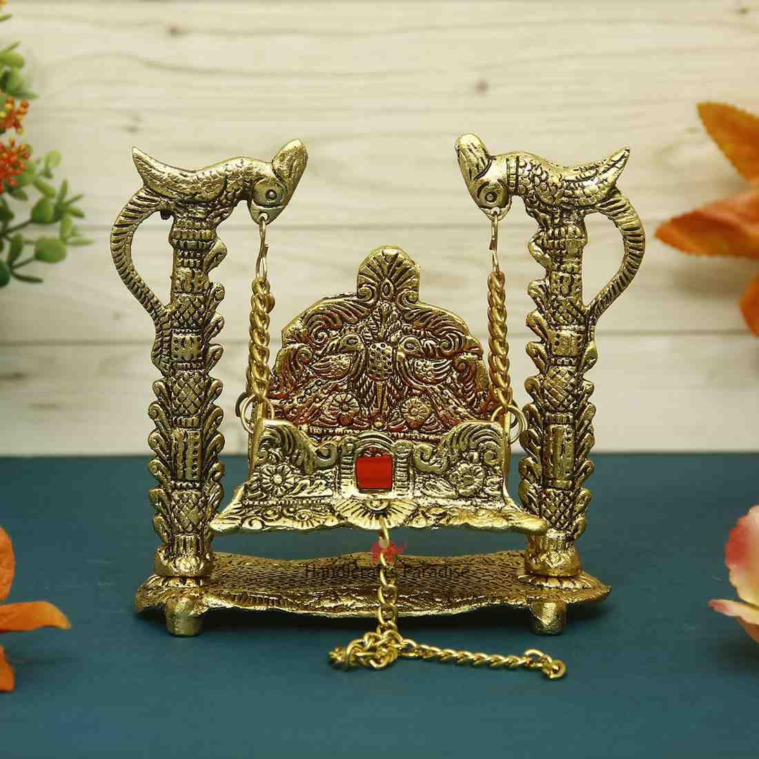 Handicrafts Paradise Handicrafted Pooja Jhula | Swing | Palana | Nand Gopal Palana in Metal - 8 x 3.5 x 6.5 inches