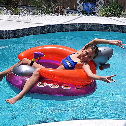 Swimline 9078 Inflatable UFO Lounge Chair Swimming Pool Float with Built-in Squirt Gun and Backrest for Adults and Kids Ages 4 Years and Up (2 Pack)