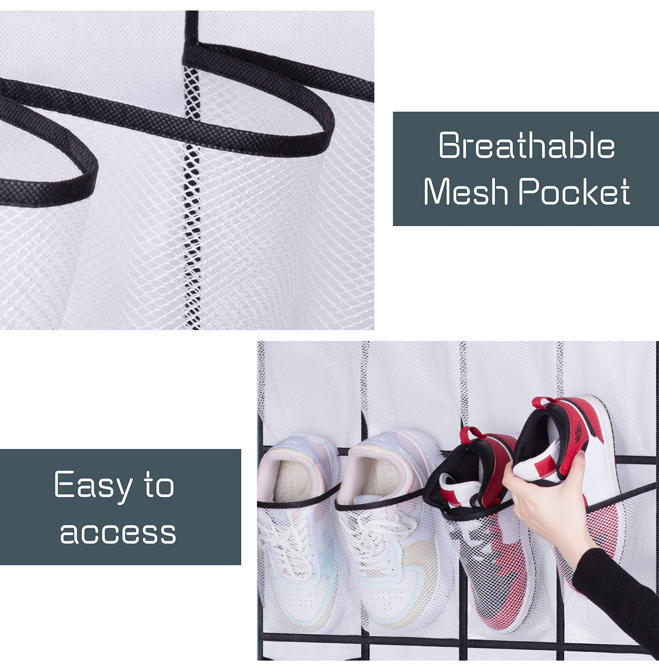 AOODA 28 Large Mesh Pockets Over The Door Shoe Rack, Hanging Shoe Organizer for Closet Hanging Shoe Rack Holder Hanger, White