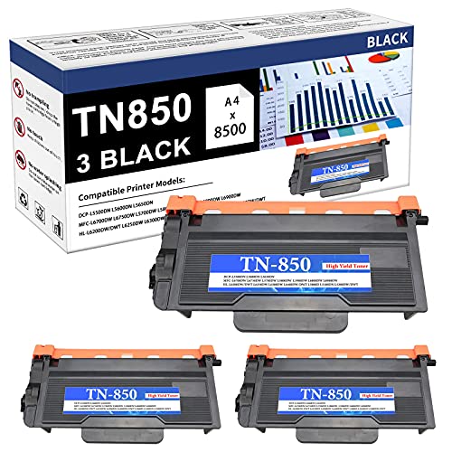 3 Pack Compatible TN-850 TN850 Toner Cartridge Replacement for Brother DCP-L5500DN L5600DN MFC-L6700DW L5700DW L5900DW HL-L6250DW L6400DW/DWT L5000D L5100DN Printer,Sold by HOBBYUNION