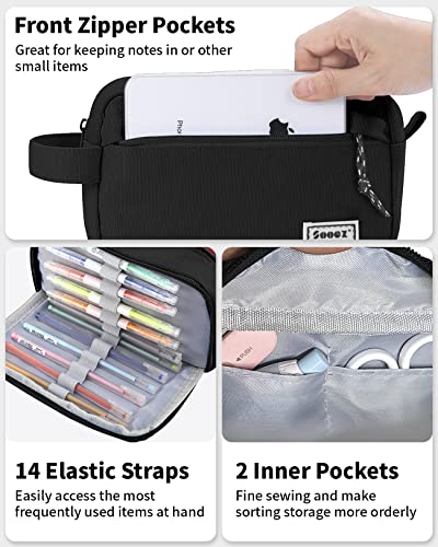 Sooez Big Capacity Pencil Pen Case, Upgraded Canvas Pencil Pouch Large Pencil Bag Organizer, Separate Compartments Easy Grip Handle, Aesthetic Supply for School Teens Adults, Army Green