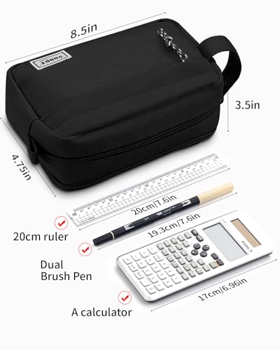 Sooez Big Capacity Pencil Pen Case, Upgraded Canvas Pencil Pouch Large Pencil Bag Organizer, Separate Compartments Easy Grip Handle, Aesthetic Supply for School Teens Adults, Army Green