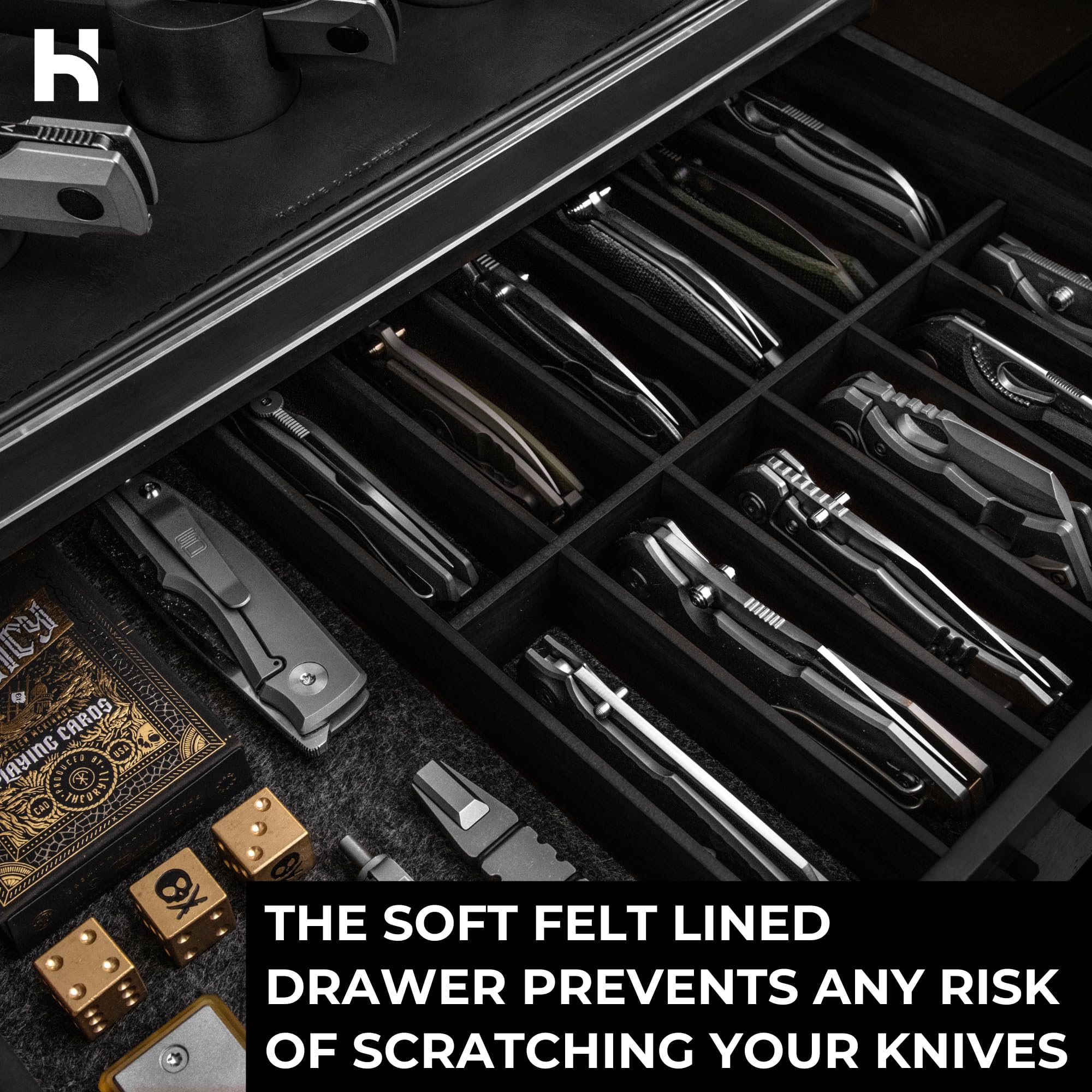 Pocket Knife Display Case – Pocket Knife Case | Knife Cases For Collections – Two-Tier Knife Holder And Knife Display Stand – Pocket Knife Storage Knife Collection Storage Box – The Armory – Black