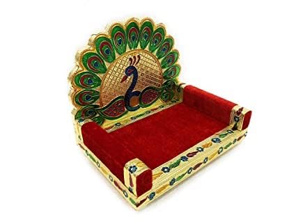 Singhasan Laddu Gopal Wooden Singhasan for Pooja MandiR Mharaja Sinhasan/Singhasan Lord Karishna Palna Red Jhula Baby Karishan Palna 12 "