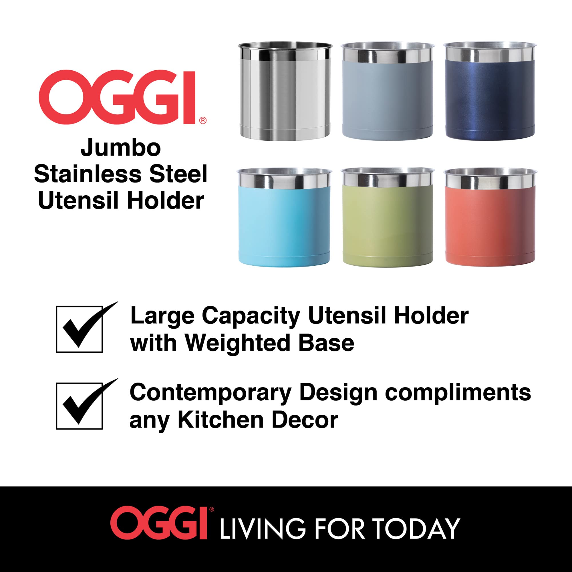 Oggi Jumbo Stainless Steel Utensil Holder, 7"