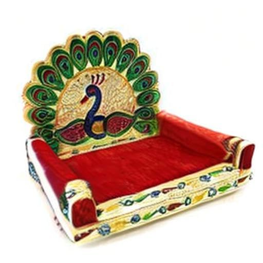 Singhasan Laddu Gopal Wooden Singhasan for Pooja MandiR Mharaja Sinhasan/Singhasan Lord Karishna Palna Red Jhula Baby Karishan Palna 12 "