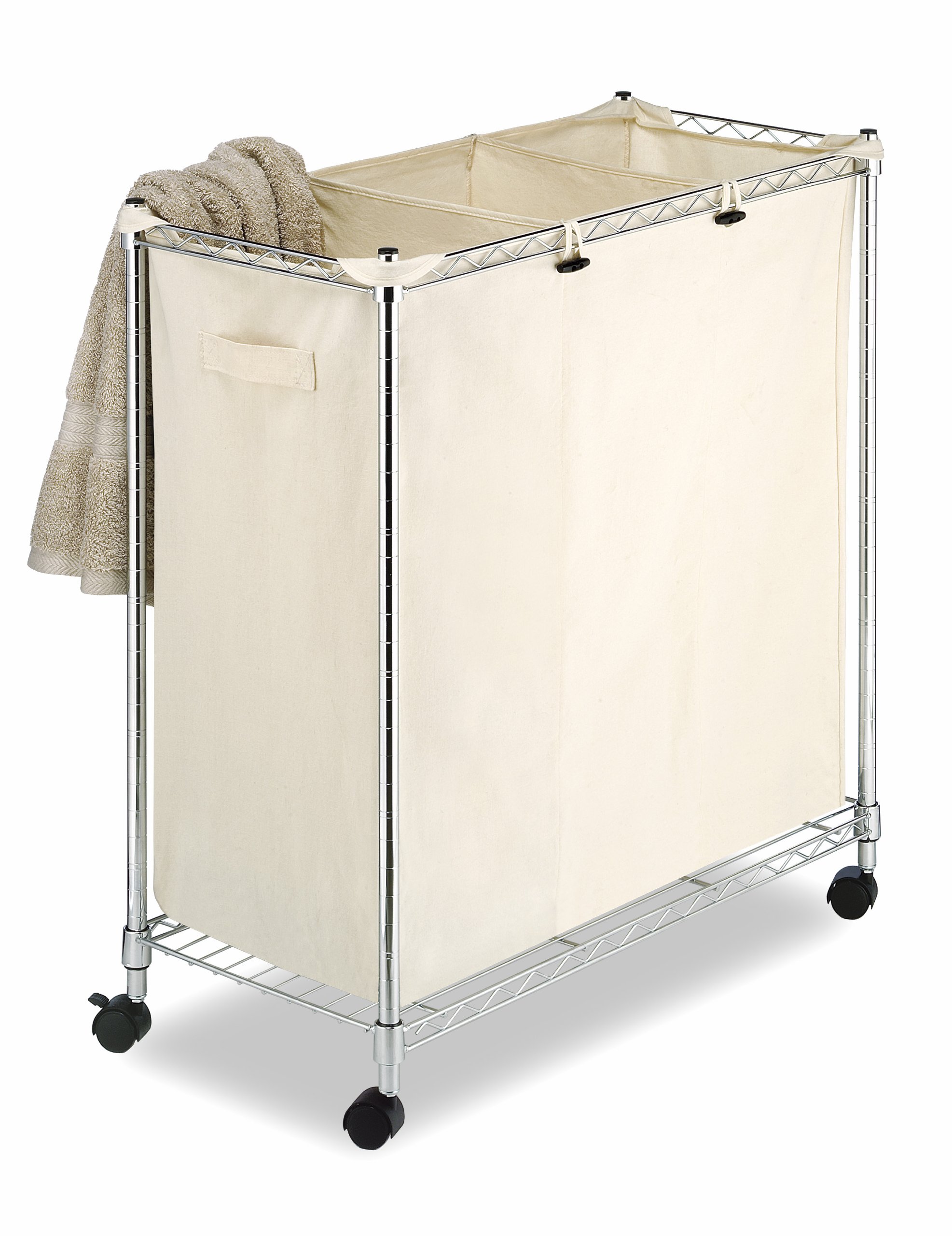 Whitmor BagsWhitmor 3 Section Rolling Supreme Removable Bags Laundry Sorter, 3 Compartment, Chrome and Canvas