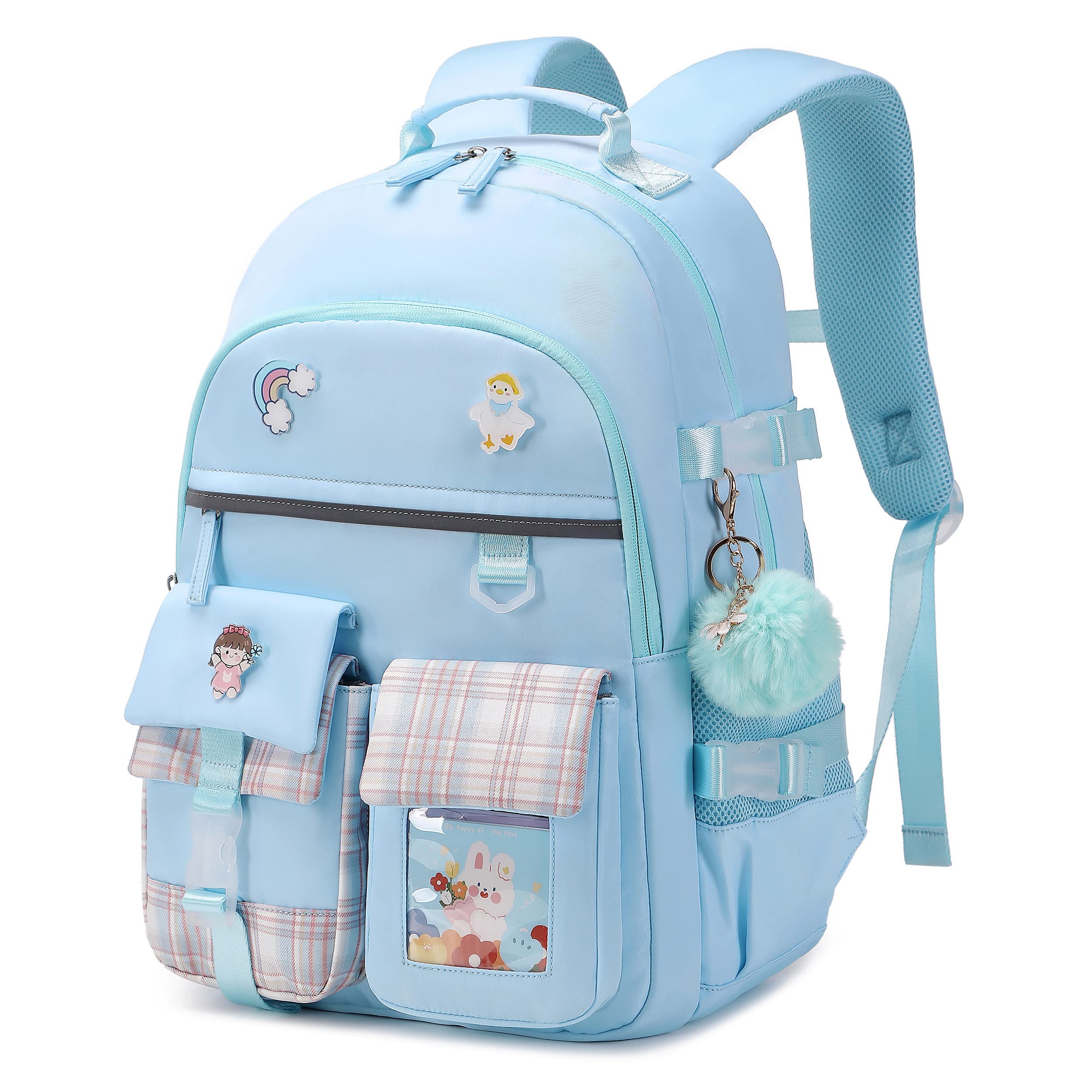 KIDNUO Backpack for Girls, 15.6 Inch Laptop School Bag Kids Kindergarten Elementary College Backpacks Large Bookbags for Teen Girl Women Students Casual Travel Daypacks (Blue)