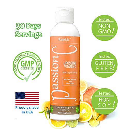 VEGIELIGHT PassionC Liposomal Vitamin C 1000mg - True Encapsulation - High Absorption Low Sodium Liquid Formula - High Dose VIT C Antioxidant - Refreshing Pineapple Flavor