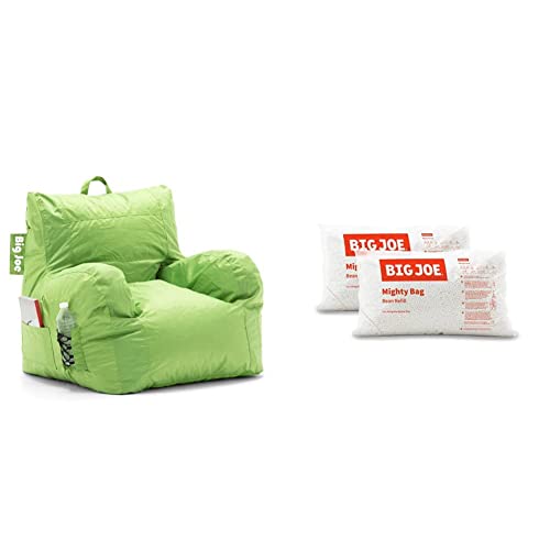 Big Joe Dorm Bean Bag Chair with Drink Holder and Pocket, Spicy Lime Smartmax, 3ft & Bean Refill 2Pk Polystyrene Beans for Bean Bags or Crafts, 100 Liters per Bag