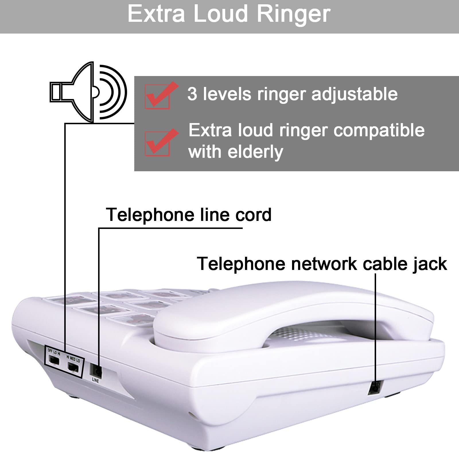 Big Button Phone for Seniors, LD‑858HF Key Amplified Telephone Photo Memory Corded Landline for Low Vision
