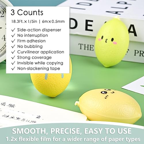 CINBOS White Out Correction Tape, Cute Aesthetic Kawaii White Out for School Office, Japanese Office Supplies and Stationery, 3 PCS(CS-07)