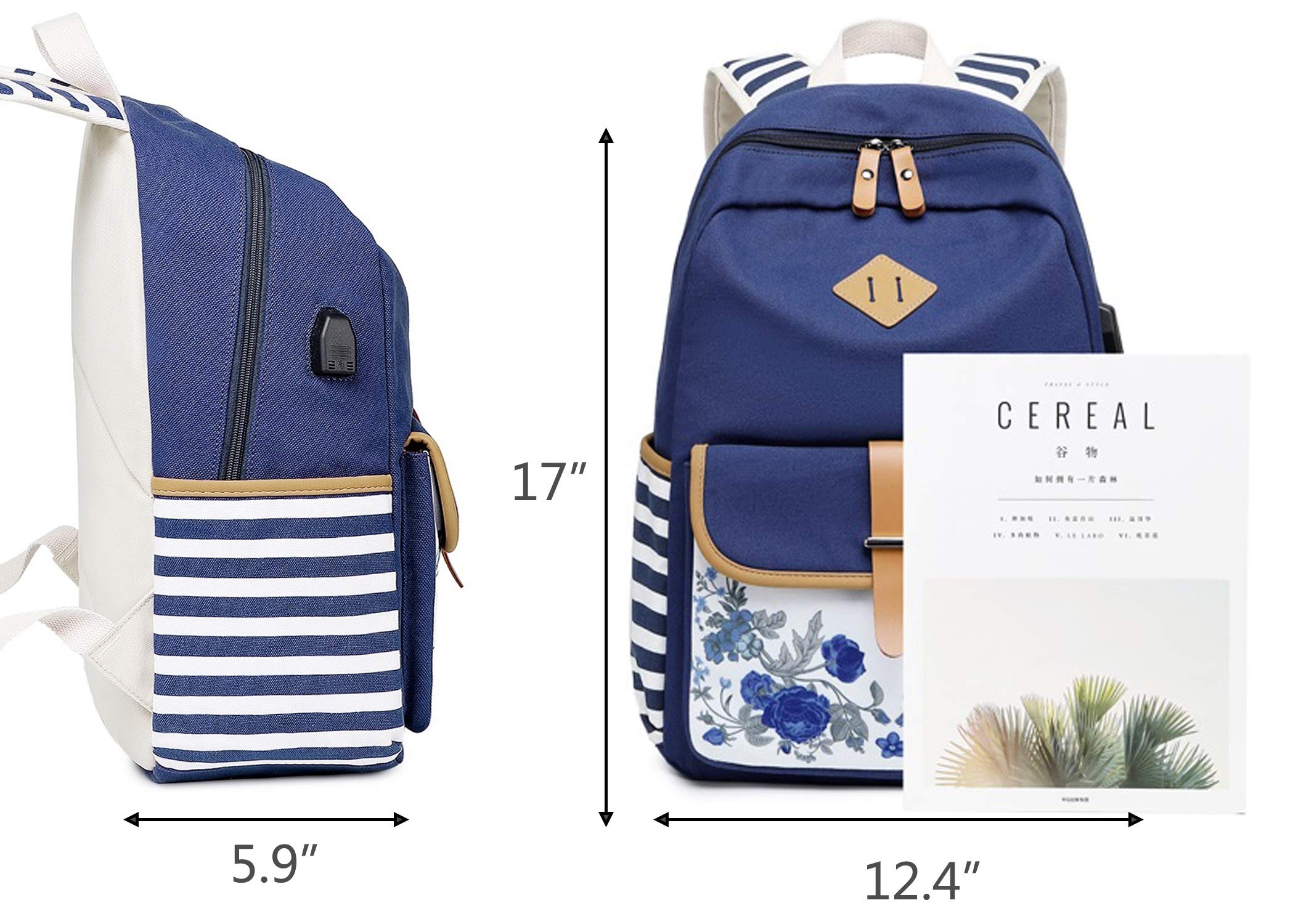 Goldwheat Canvas Backpacks for Girls with USB Charging Port School Bookbag