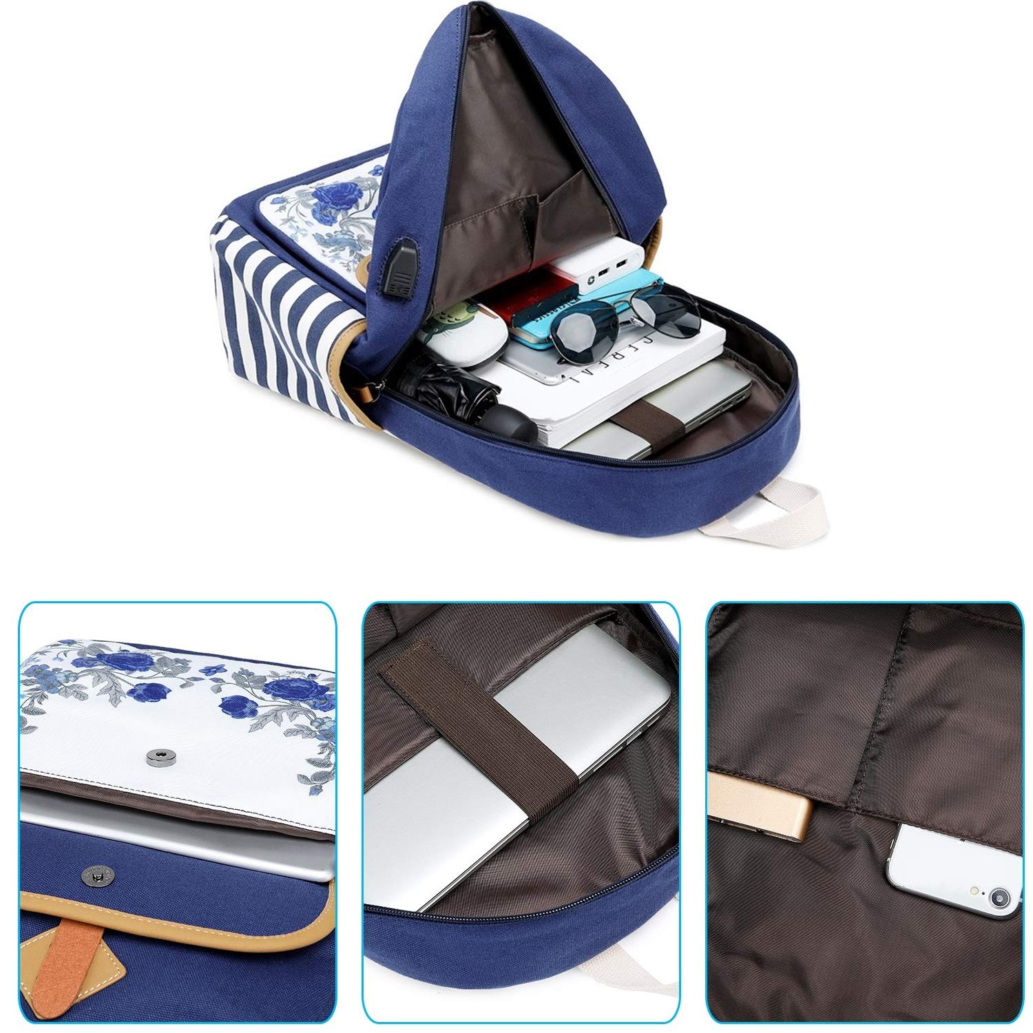 Goldwheat Canvas Backpacks for Girls with USB Charging Port School Bookbag