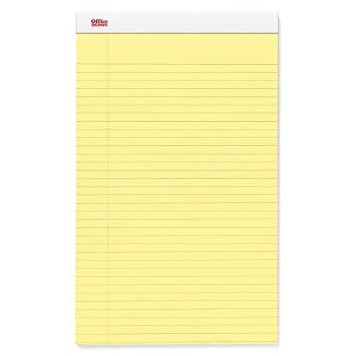 Office Depot Perforated Writing Pads, 8 1/2in. x 14in., Legal Ruled, 50 Sheets, Canary, Pack Of 12 Pads, 99420