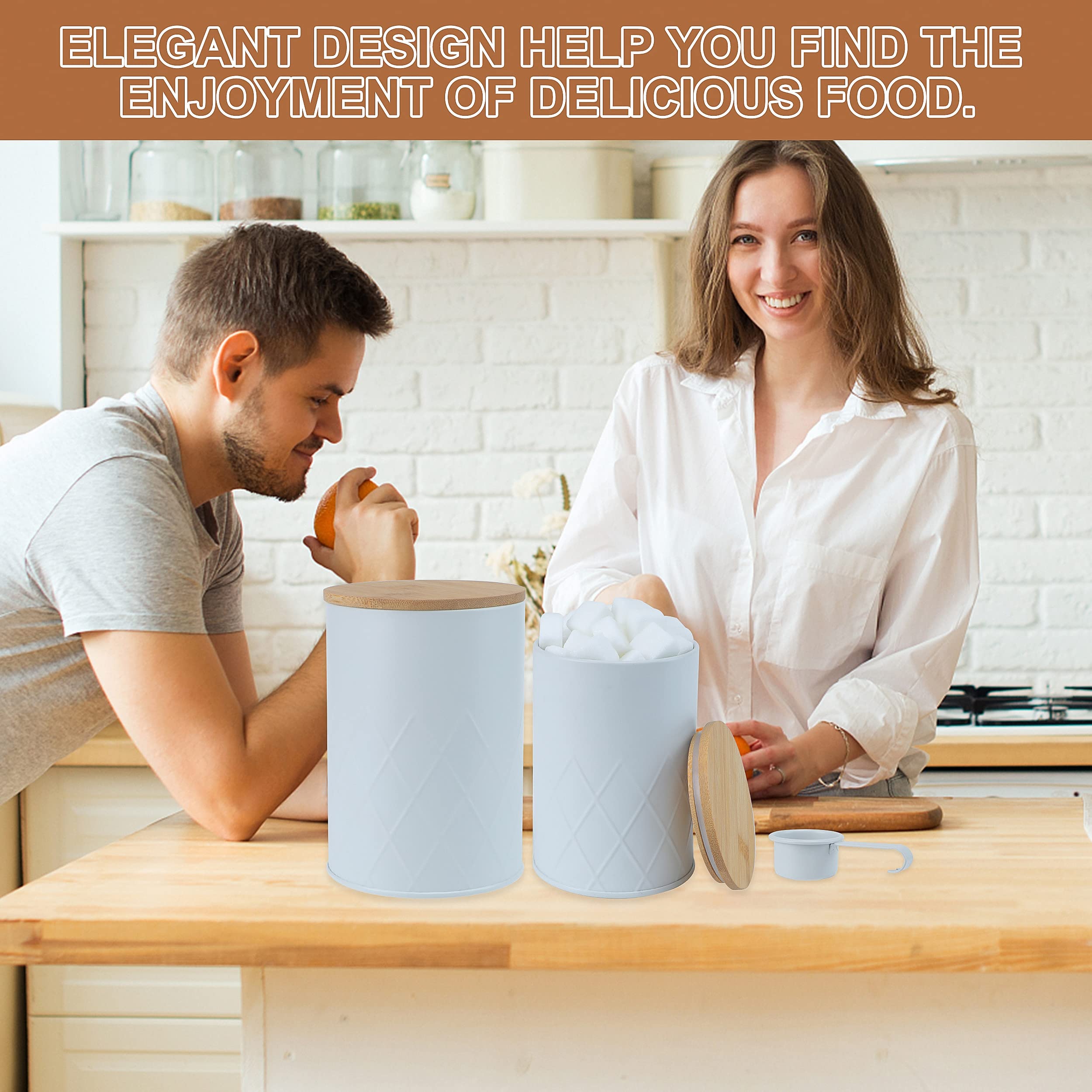 Bienvoun White Metal Canister Sets for Kitchen Counter - Set of 4 Kitchen Storage Containers with Lids, Flour and Sugar Containers, Coffee and Tea Canister, Farmhouse Kitchen Decor