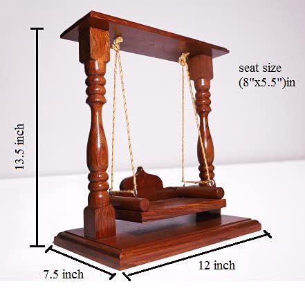 KANHA JI JHULA, for Home Swing Idol Decorative SHEESHAM Wood Premium Polished (Brown, 13.5"x12"x7.5"), Seat Size :- (8"x5.5")