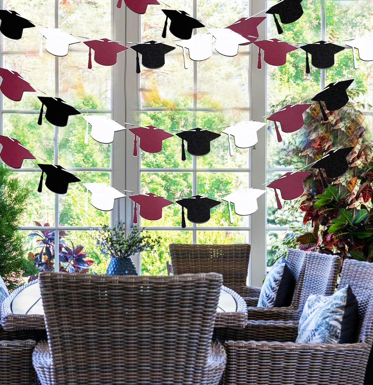 Maroon Graduation Party Decorations/Maroon Grad 2023 4pcs Graduation Hat Banner Garlands Glitter Burgundy White Black for 2023 Graduation Party Supplies