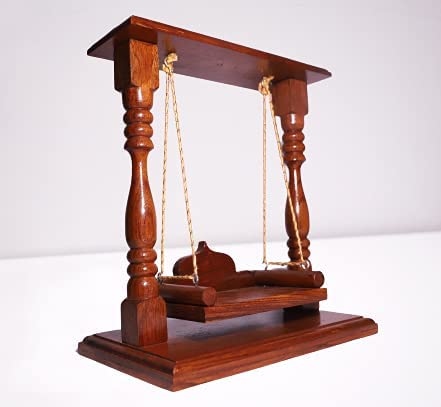 KANHA JI JHULA, for Home Swing Idol Decorative SHEESHAM Wood Premium Polished (Brown, 13.5"x12"x7.5"), Seat Size :- (8"x5.5")