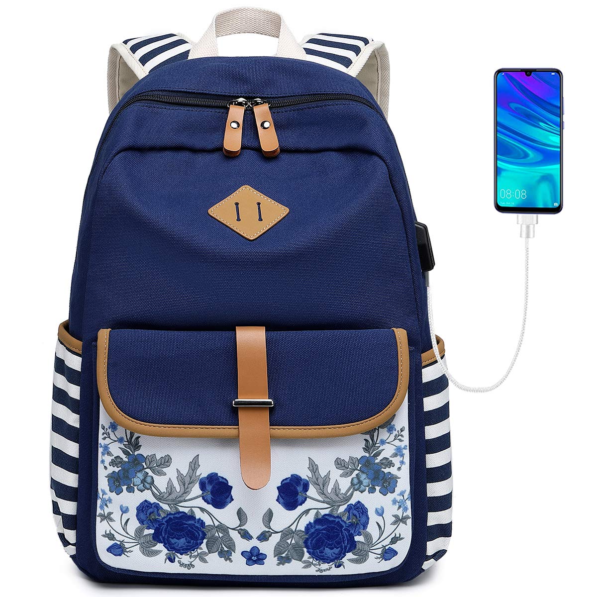 Goldwheat Canvas Backpacks for Girls with USB Charging Port School Bookbag