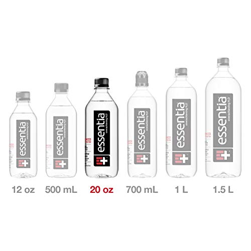 Essentia Bottled Water, Ionized Alkaline Water; 99.9% Pure, Infused with Electrolytes, 9.5 pH or Higher with a Clean, Smooth Taste, 20 Fl Oz (Pack of 24)