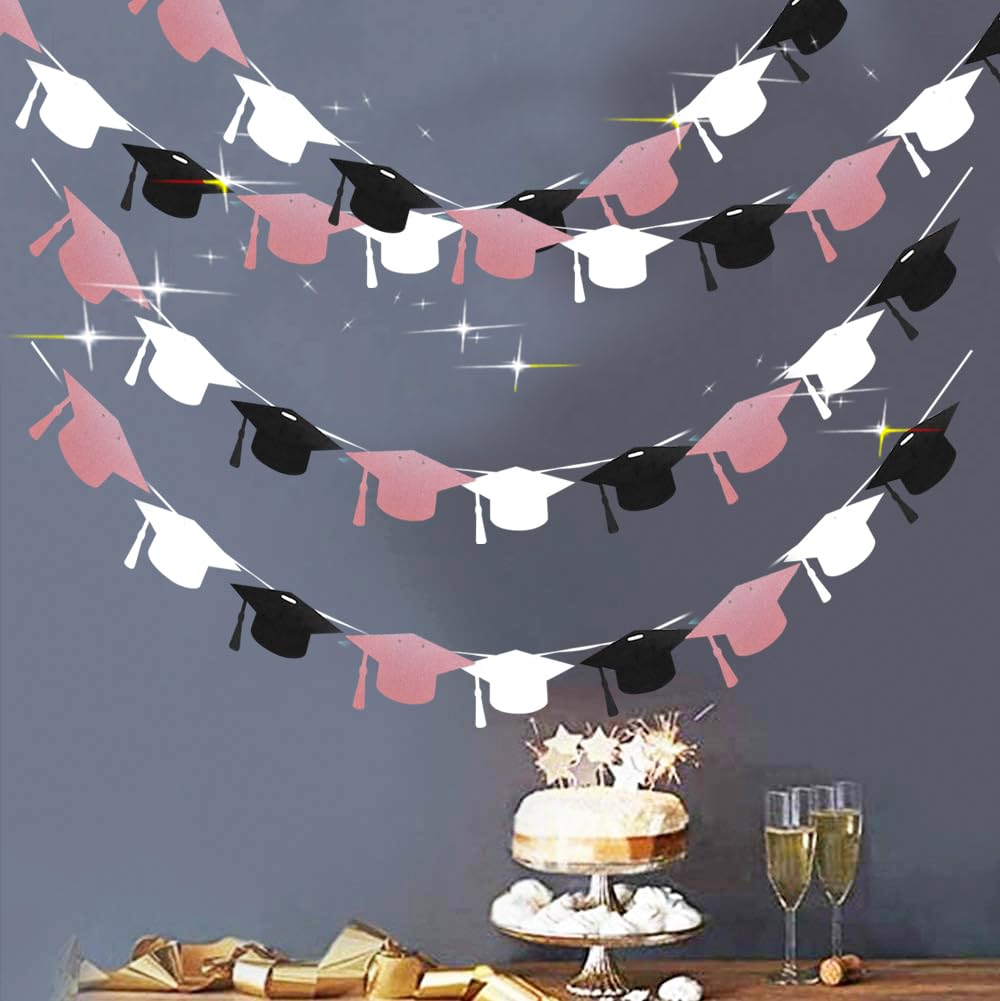 Maroon Graduation Party Decorations/Maroon Grad 2023 4pcs Graduation Hat Banner Garlands Glitter Burgundy White Black for 2023 Graduation Party Supplies