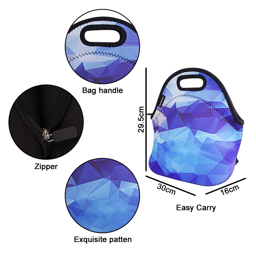 Ambielly Neoprene Lunch Bag/Lunch Box/Lunch Tote/Picnic Bags Insulated Cooler Travel Organizer (Blue Diamond)