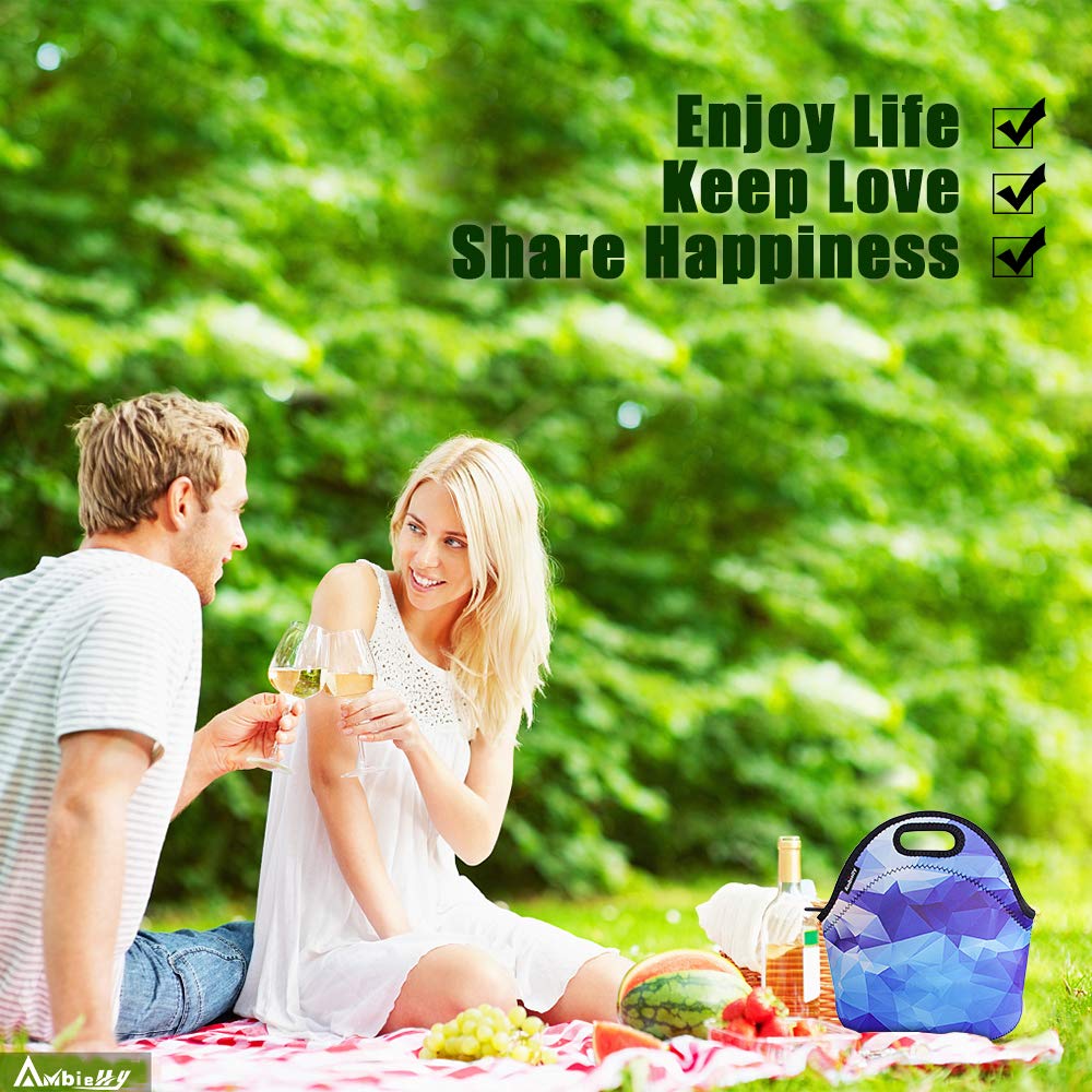 Ambielly Neoprene Lunch Bag/Lunch Box/Lunch Tote/Picnic Bags Insulated Cooler Travel Organizer (Blue Diamond)