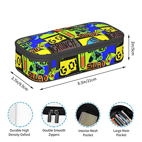 Pencil Case for Boys, Cute Pencil Pouch Big Capacity Waterproof and Durable Pencil Bag for Kids Teens Students School Supplies… (Game Green and Blue)