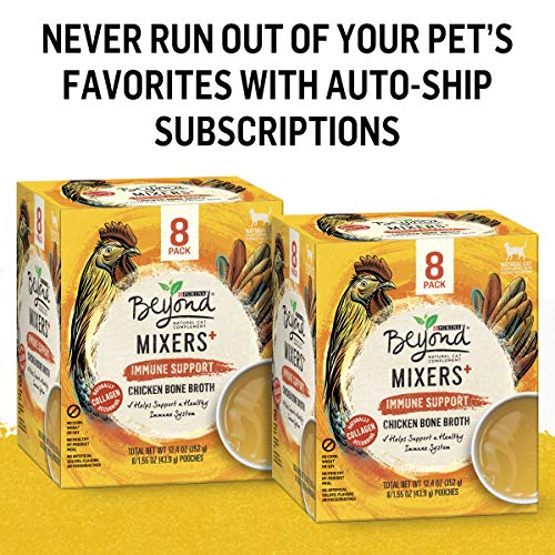 Beyond Purina Mixers+ Natural Cat Food Complement, Immune Support Chicken Bone Broth - (2 Packs of 8) 1.55 oz. Boxes