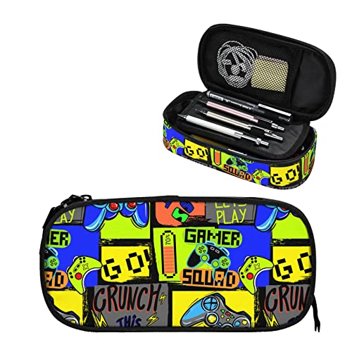 Pencil Case for Boys, Cute Pencil Pouch Big Capacity Waterproof and Durable Pencil Bag for Kids Teens Students School Supplies⌠(Game Green and Blue)