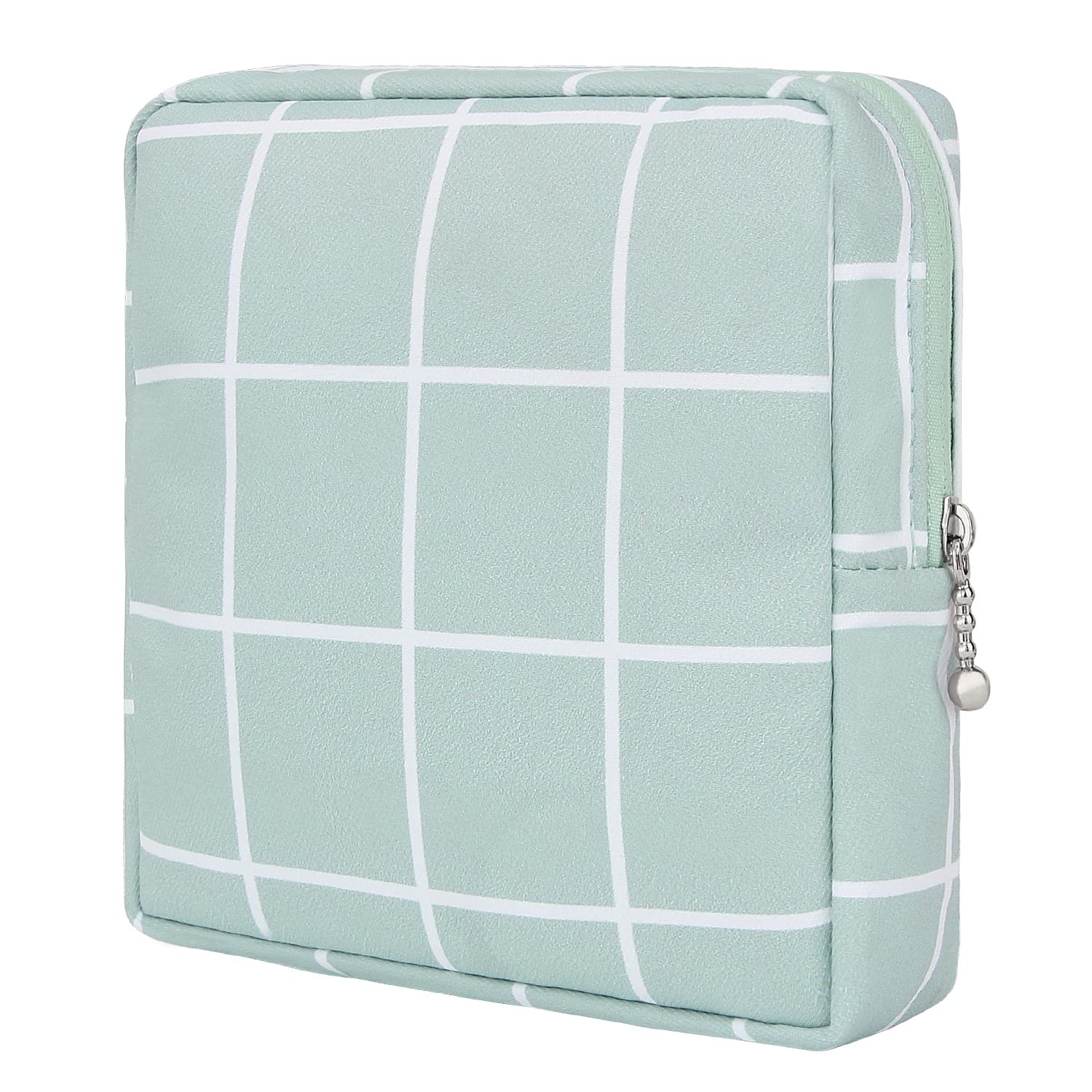 Desing Wish Sanitary Pad Storage Bag Portable Period Bag for Teen Pads/Sanitary Napkins/Small Tampons, Sanitary Napkin Storage Bag First Period Gifts for Teen Girls (Green Plaid)