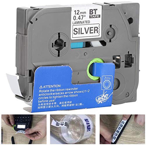 Agatige Compatible Label Tape Replacement for Brother Printer Ribbon Tapes Label Maker Tapes(12mm Black on Matte Silver)