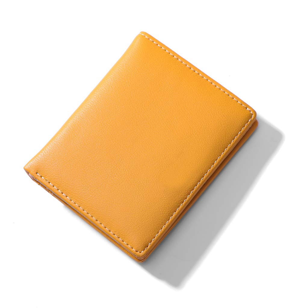 AnnabelZ Women Wallets Small Bifold Leather Pocket Wallet Ladies Mini Short Purse (Yellow)