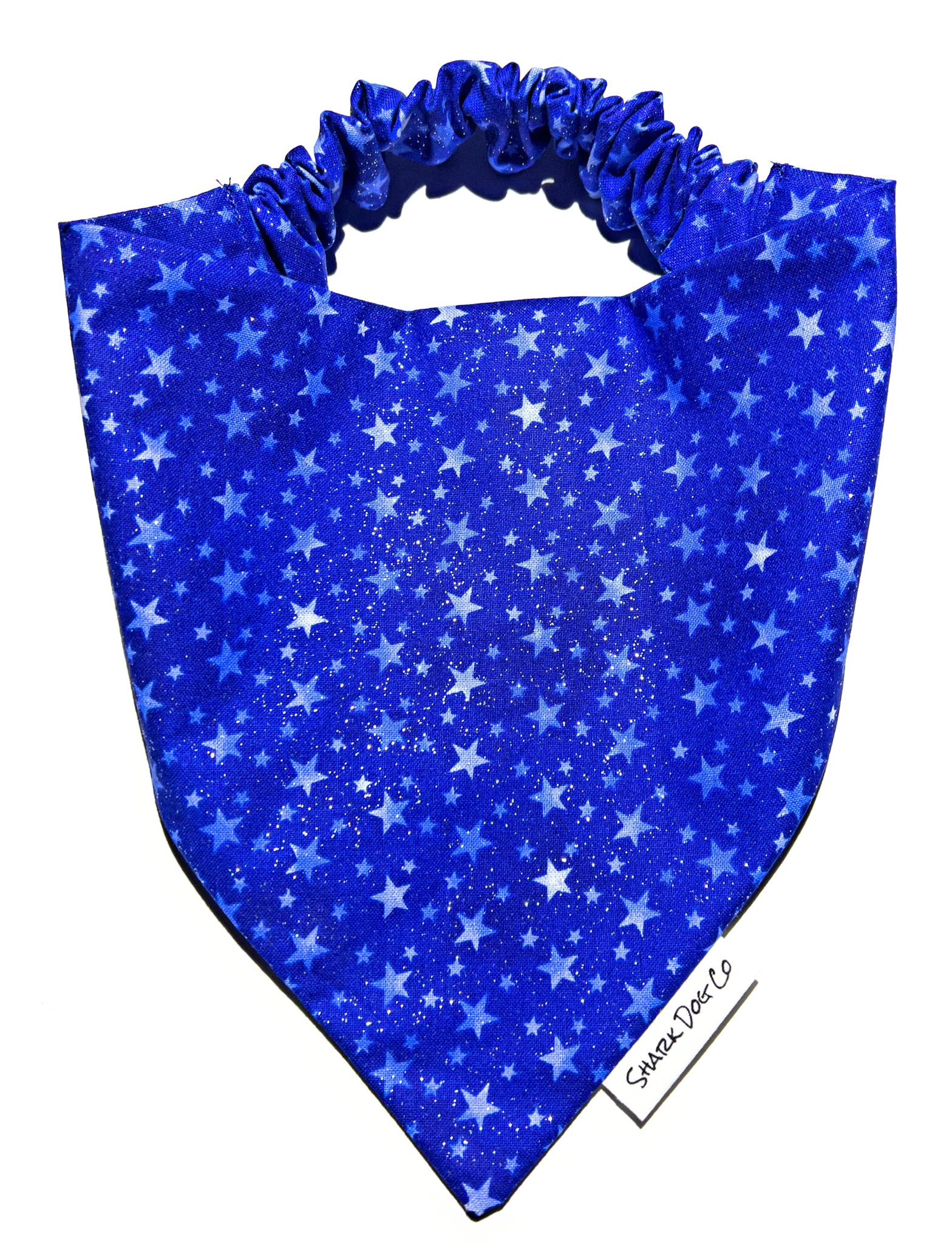 Shark Dog Co | Blue Stars with Glitter | Slip-on, Scrunchie Dog Bandana | No Tying or Collar Necessary | Machine Washable (XL)