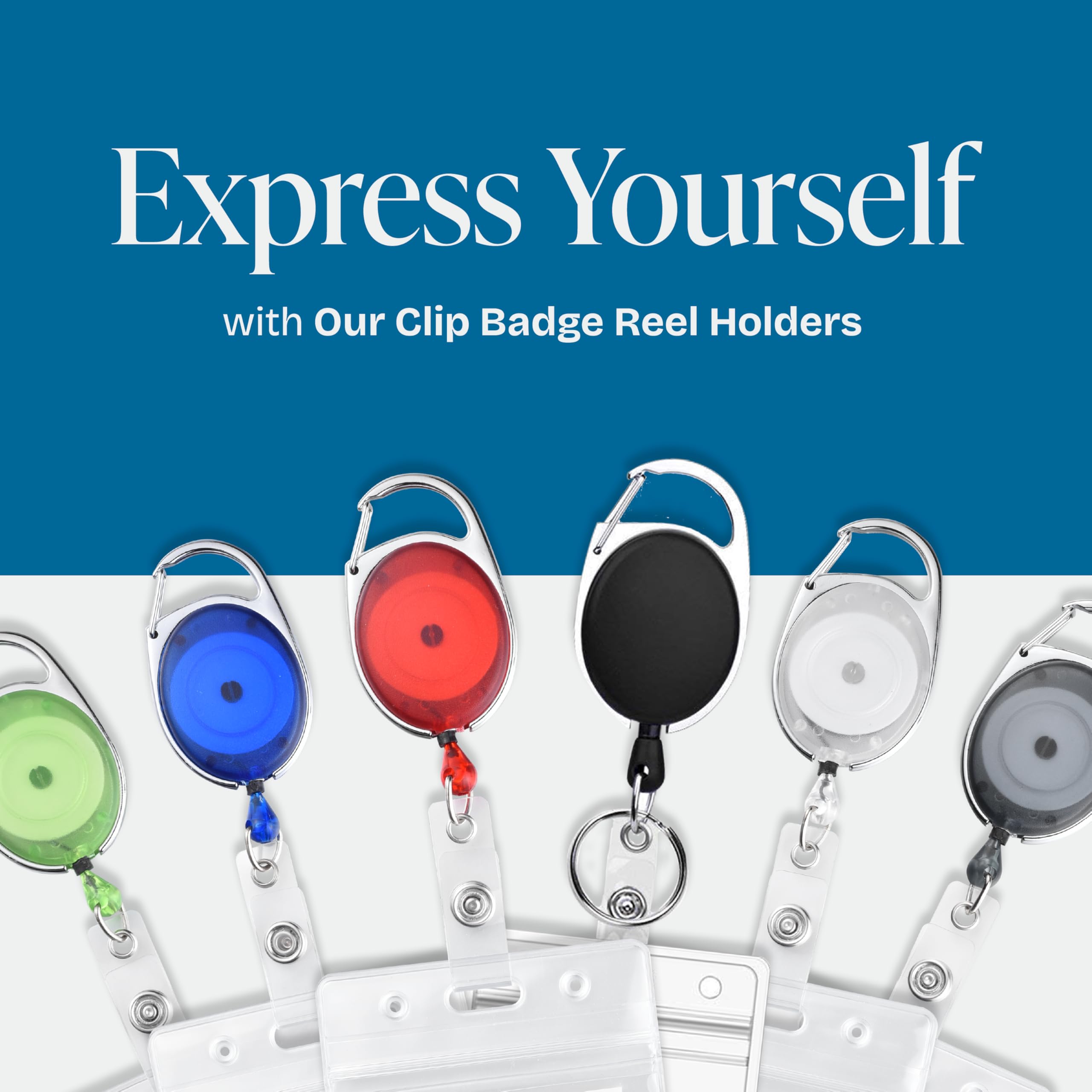 2 Pack ID Badge Holder With Clip – Badge Reels Retractable Heavy Duty – Clear Id Card Holder Retractable – Vertical Lanyard Id Holder with Carabiner Badge Reel – Badge Holders with 24 inches Pull Cord