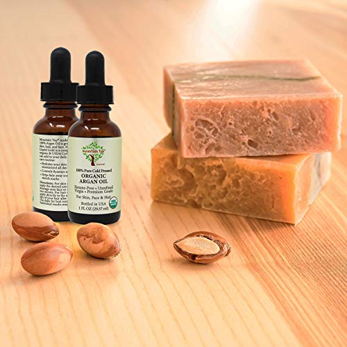 MOUNTAIN TOP Argan Oil USDA Organic 100% Pure Cold Pressed Unrefined - Premium Grade Pure Moisturizer for Dry & Damaged Skin, Hair, Face, Body, Scalp & Nails