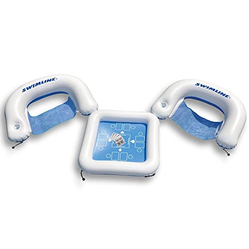 Swimline Kids Inflatable Durable Connecting Game Station Swimming Pool Toy Set with Waterproof Playing Cards, 2 Seats, and Table (5 Pack)