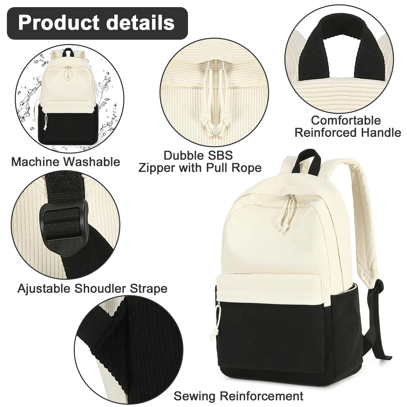 School Backpack for Teens Large Corduroy Bookbag Lightweight 17 inch Laptop Bag for Girls Boys Casual High School College