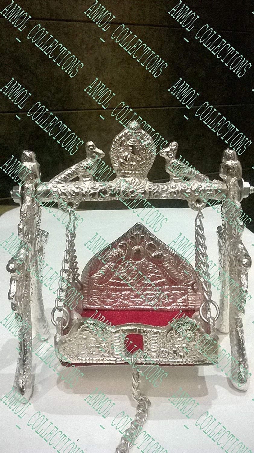 PLANET 007 Laddu Gopal KANHAYA JHULA in Silver Metal for Thakur Ji Home Mandir Janamashtami